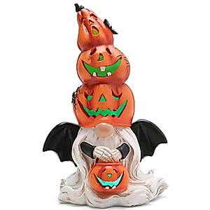 Hodao Mystical Stacked Pumpkin Gnomes Collectibles - Orange Halloween Decor for Home Fall Indoor