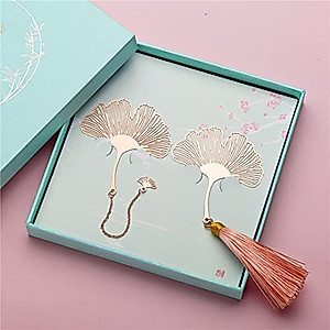 2 Pcs Hollow Metal Bookmarks Retro Flowers Leaves Reading Markers with Chinese Knot Tassel for Students Teachers Gift Giving Rose Gold Lotus Ginkgo