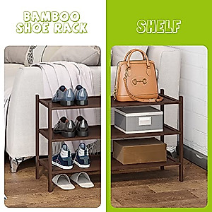 BMOSU 3-Tier Bamboo Shoe Rack Premium Stackable Shoe Shelf Storage Organizer for Hallway Closet Living Room Entryway Organizer(Brown)