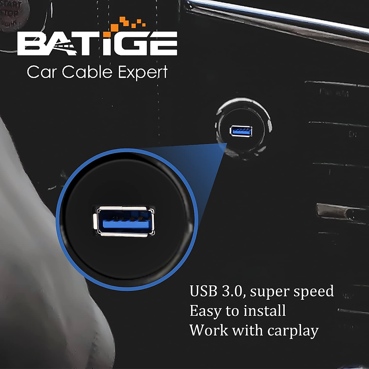 BATIGE 2 Pack Small USB 3.0 Male to Female AUX Flush Panel Mount Extension Cable for Car Truck Boat Motorcycle Dashboard 3ft