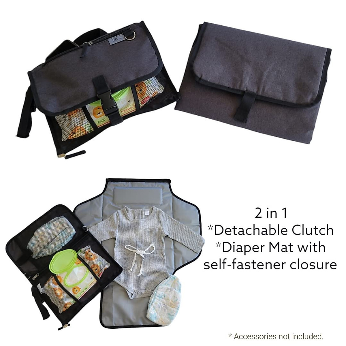 Portable Changing Pad–Grey-Convenient 2 in 1 Travel Diaper Changing Station Bag