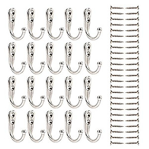 eBoot 20 Pieces Wall Mounted Hook Robe Hooks Single Coat Hanger and 50 Pieces Screws (Silver)
