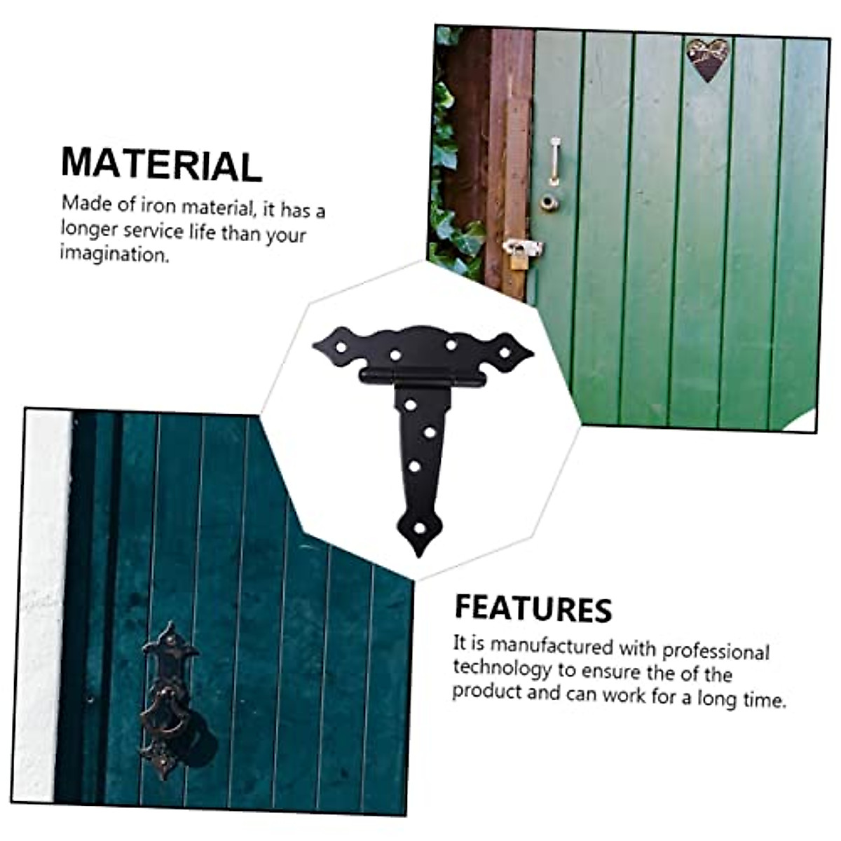 CRILSTYLEO Door Hinge gate Hinges Galvanized Fence Post Chain Link Fence gate Chain Link gate Closer Decorative T Strap Hinge Shed Hinge Steel to Wood Fence Bracket with Canopy Hardware Iron