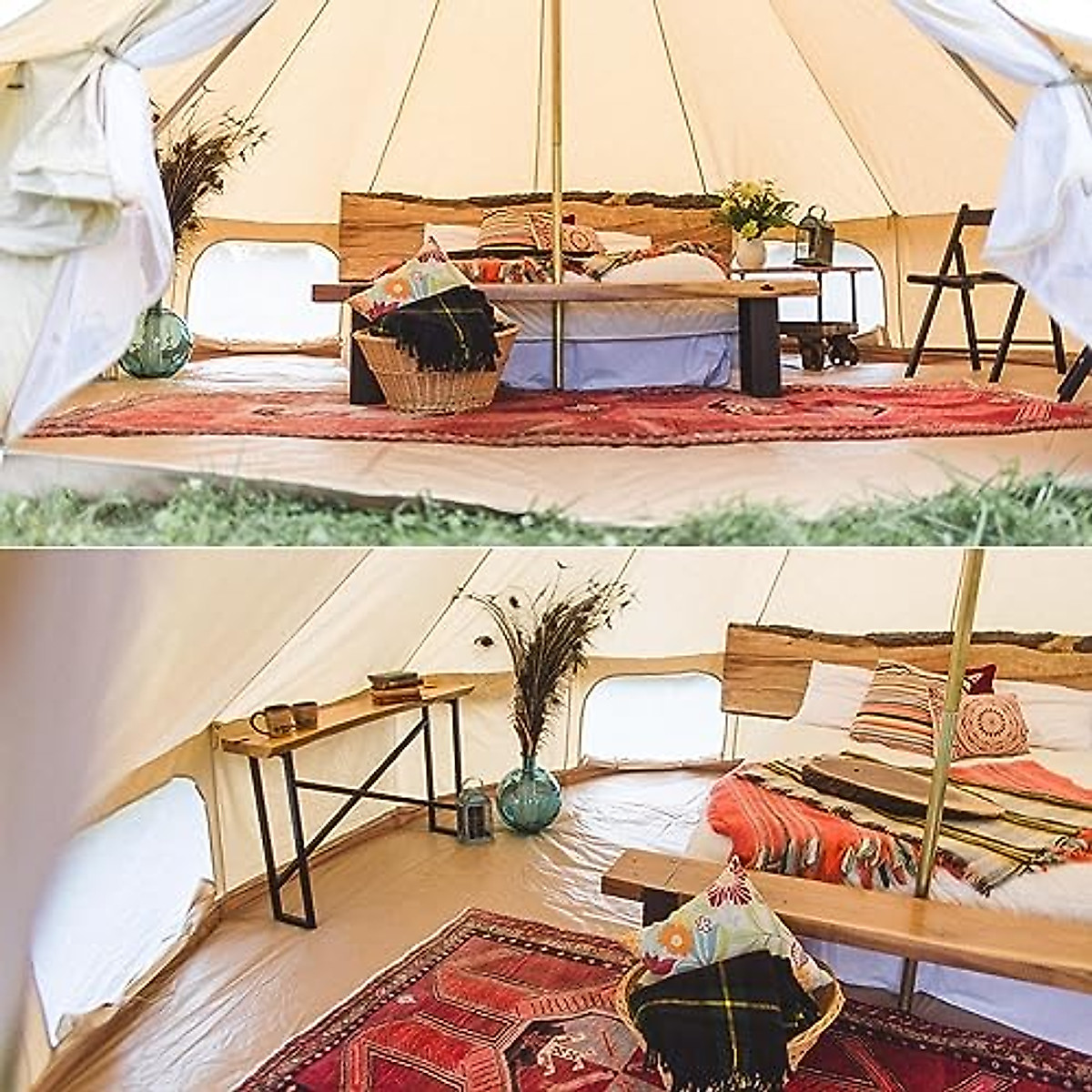 Dream House Outdoor Waterproof Cotton Canvas Family Camping Bell Tent (Beige Cotton Canvas Tent, Diameter 4 Meter)