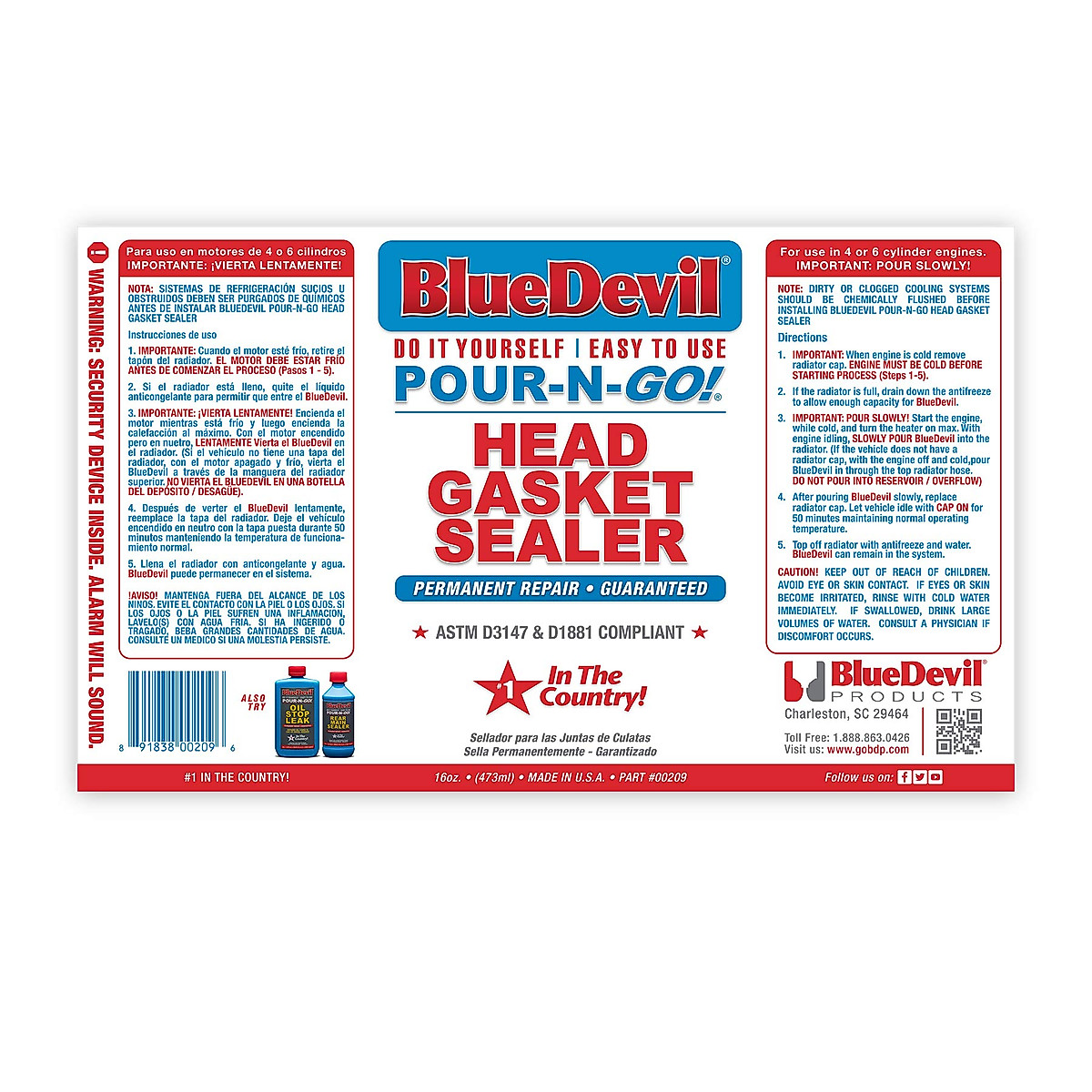 BlueDevil 00209 Pour-N-Go Head Gasket Sealer - 16 Ounce