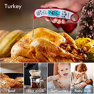 STHSTAR Waterproof Digital Meat Thermometer, Instant Read Food Thermometer for Cooking Grilling Baking BBQ Oil Milk Bath Water Deep Fry (Red)