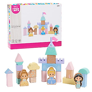 Disney Wooden Toys Princess Castle Block Set, 25-Pieces Include Cinderella, Belle, and Jasmine Block Figures, Officially Licensed Kids Toys for Ages 18 Month by Just Play