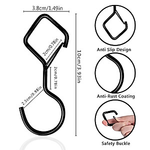 Ticway 12 PCS S Hooks for Hanging,4 Inch Heavy Duty Closet Hooks with Safety Buckle,Closet Hooks Hanging for Plants,Clothes,Kitchen Utensil,String Lights,Handbags,Belt,Hat,Cup (12 Pack, Black)