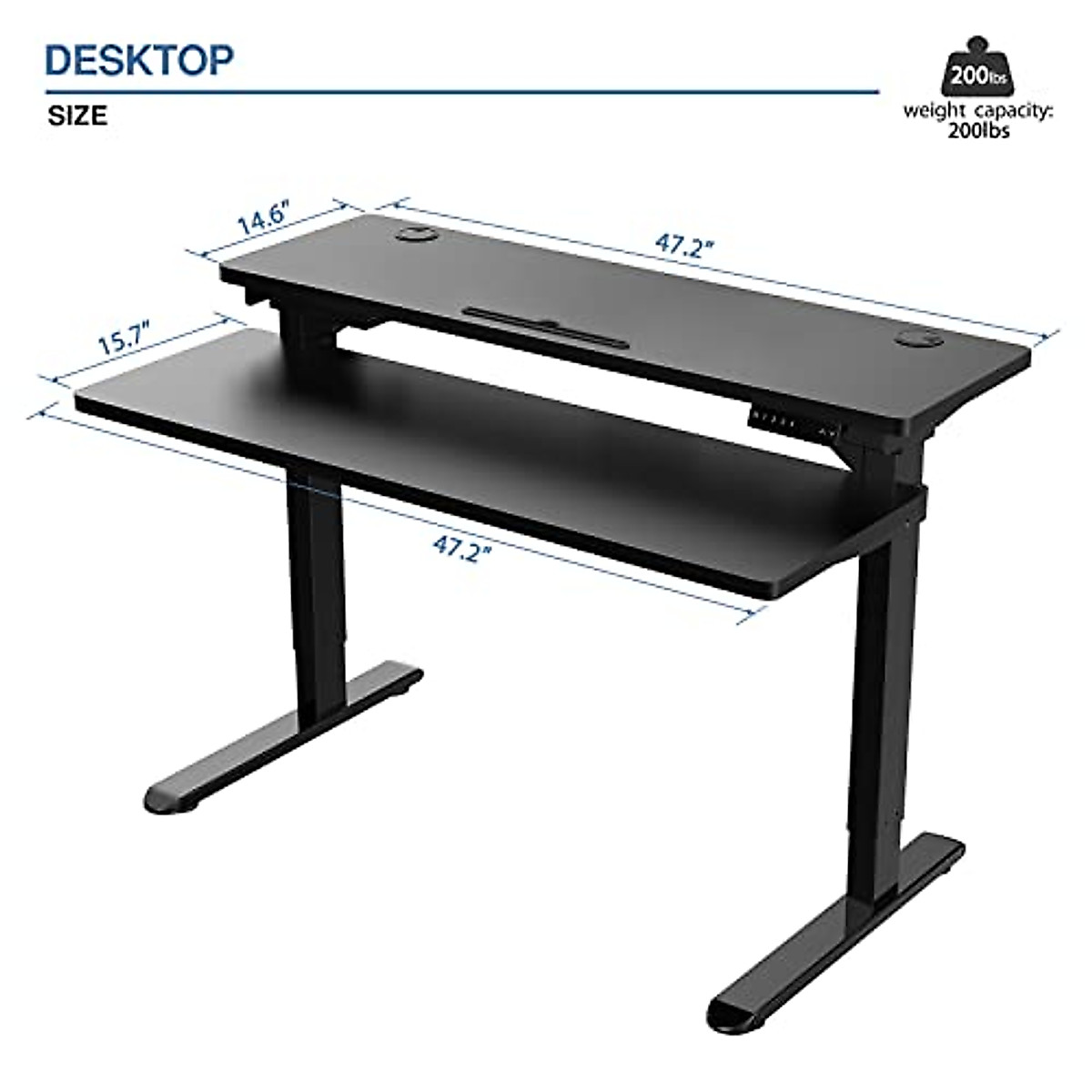 AIMEZO Dual Motor Split Top Desk Height Adjustable Standing Desk Electric Stand Up Desk with Table Top (Black Top+Black Frame)