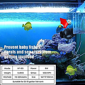 HOMFAN Aquarium Wave maker Circulation Pump, Ultra-silence 360° Rotatable Power head Pump 8W 1050GPH for 35-70 Gallons of Fish Tank Freshwater Saltwater Fish Tank