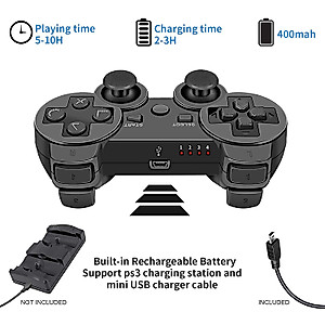 Rzzhgzq 2 Pack PS3 Wireless Controller Playstation 3 Controller Wireless Bluetooth Gamepad with USB Charger Cable for PS3 Console (Black+White)