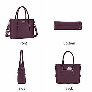 MOSISO PU Leather Laptop Tote Bag for Women (17-17.3 inch), Waterproof Large Capacity Business Work Briefcase Shoulder Laptop Bag, Plum