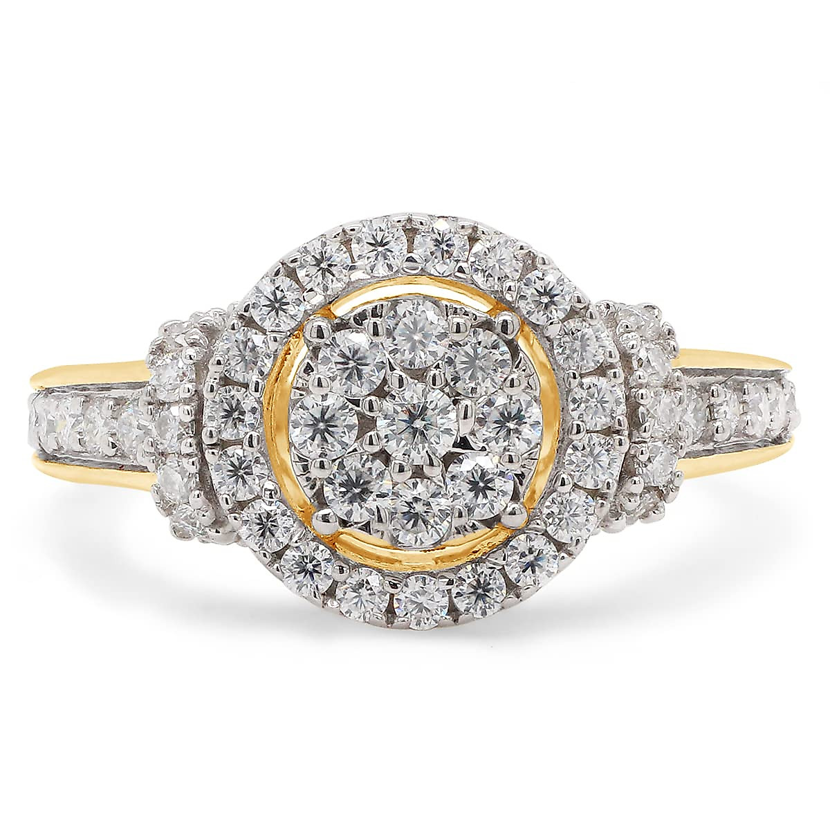 SAVEARTH DIAMONDS 0.60 Carat Round Cut Lab Created Moissanite Diamond Cluster Engagement Ring For Women In 14K Yellow Gold Over Sterling Silver (VVS1 Clarity, 0.60 Cttw)-9