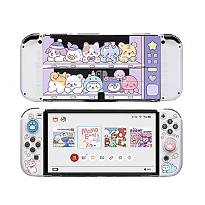 ENFILY Cute Case Compatible with Nintendo Switch OLED 2021, Dockable Case Cover, Ergonomic Soft TPU Grip Case for Joycon, Sparkle Skin Set with Screen Protector and Thumb Caps