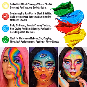 UCANBE Athena Face Body Paint Oil Palette, Professional Flash Non Toxic Safe Tattoo Halloween FX Party Artist Fancy Makeup Painting Kit For Kids and Adult