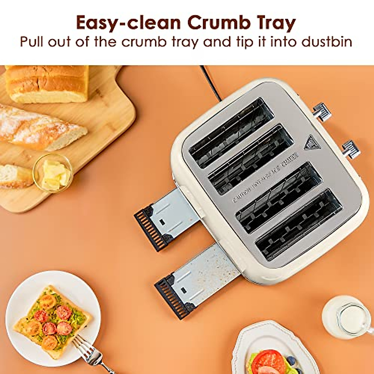 REDMOND Toaster 4 Slice, Retro Stainless Steel Toaster with Extra Wide Slots Bagel, Defrost, Reheat Function, Dual Independent Control Panel, Removable Crumb Tray, 6 Shade Settings and High Lift Lever, Cream White, New Version