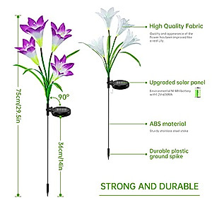 mimigogo Solar Garden Stake Lights,2 Pack Outdoor Waterproof Solar Powered Lights with 8 Lily Flowers, 7 Colors Changing LED Solar Lights for Garden, Patio, Backyard(Purple and White)