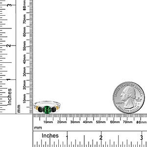 Gem Stone King 925 Silver and 10K Yellow Gold Green Nano Emerald and Black Onyx and Diamond 3-Stone Ring For Women (1.59 Cttw, Gemstone May Birthstone, Cushion 6MM and 4MM, Size 7)