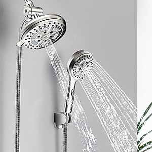 Shower Head With Handheld Combo, 7 Inch High Pressure Rainfall Showerhead With Hand Held 60 Inch Hose for Bath - One Click for High Pressure/Trickle Mode handheld Anti-leak Nozzles - Universal Fit