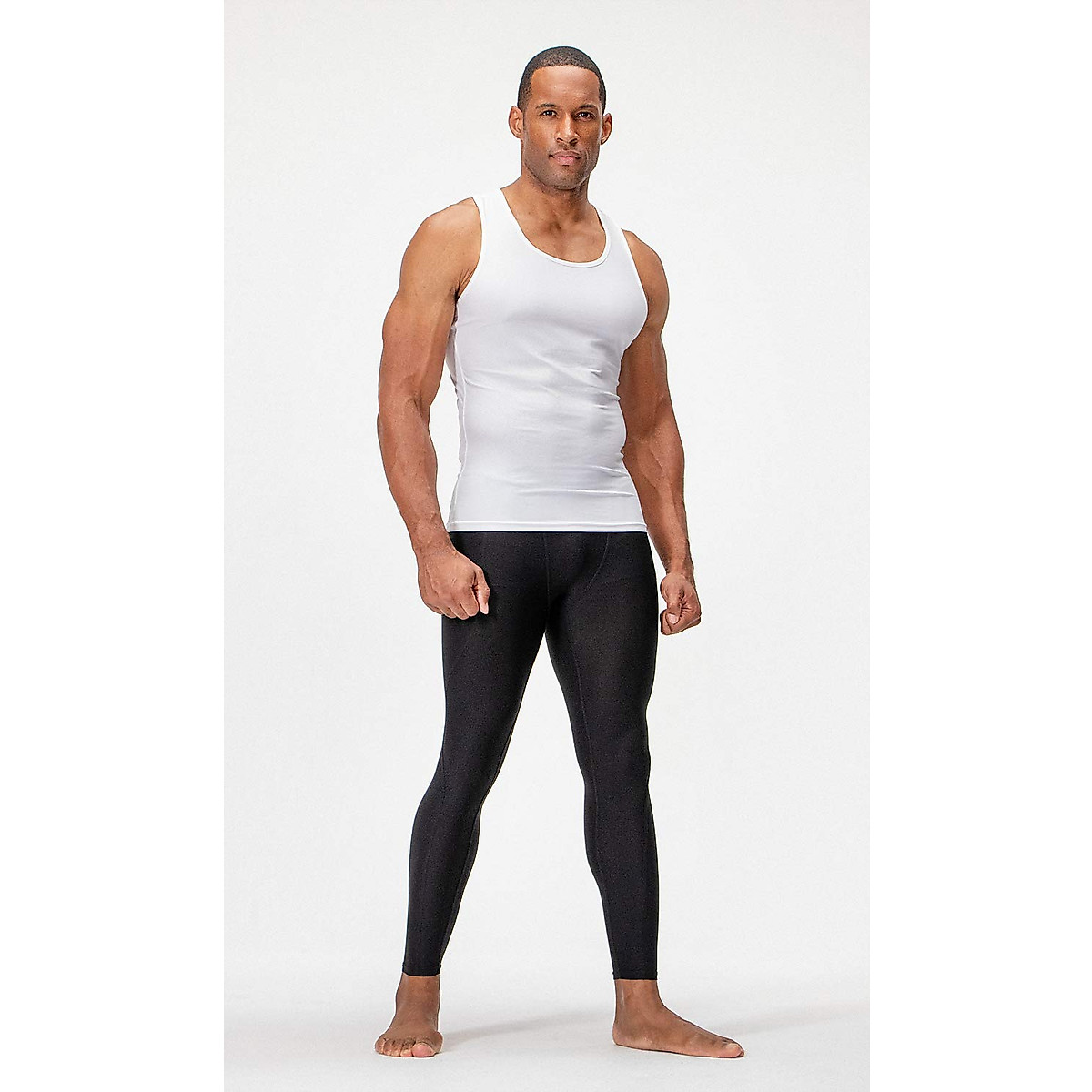 DEVOPS 3 Pack Men's Muscle Dry Fit Compression Tank Top (Large, White/White/White)