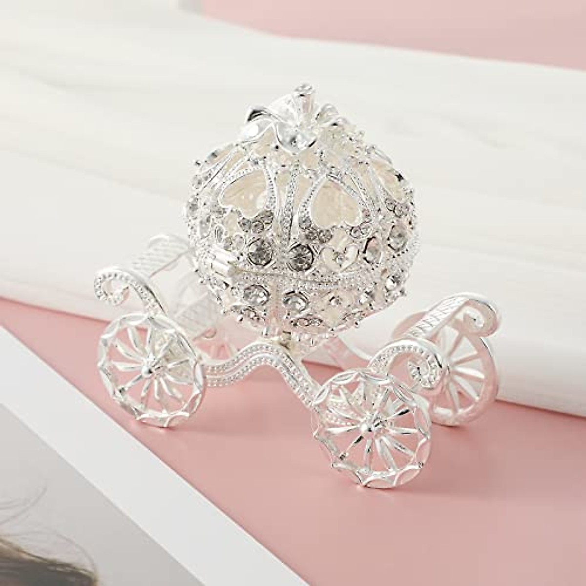 NUOBESTY Crystal Pumpkin Carriage Trinket Box Rhinestone Princess Cinderella Carriage Jewelry Box Hand Painted Jewelry Display Organizer Collectible Figurine Ornament for Women