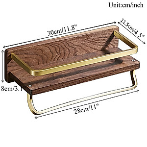 NEWRAIN Shower Rack, Wood Shower Shelves with Towel Holders for Kitchen Toilet Bathroom Shelves Shower Storage Organizer Wall Mounted