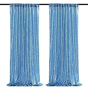 Baby Blue Sequin Backdrop 2 Panels 2FTx8FT Party Backdrop Curtains Glitter Birthday Bridal Curtains Sparkle Photo Backdrop