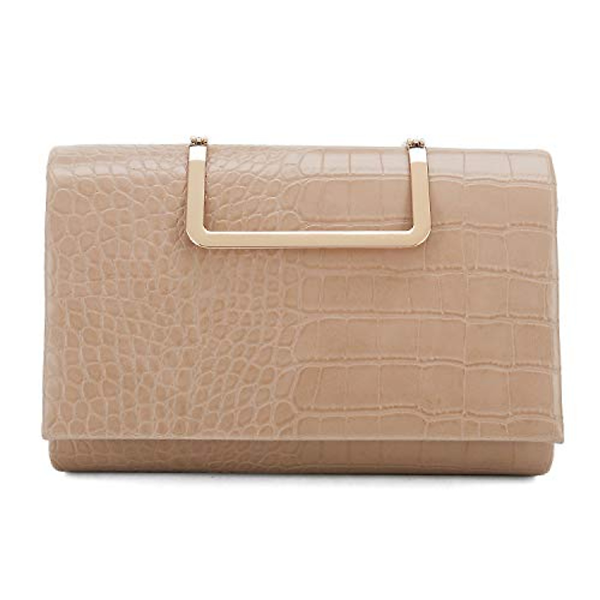 CHARMING TAILOR Small Crocodile Print Clutch Bag PU Alligator Handbag Women’s Clutch Purse (Nude)