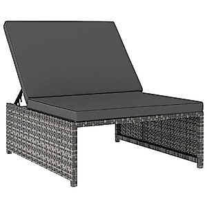 Natulvd Sun Loungers Set of 2 with Table, Adjustable Backrest Outdoor Patio Pool Lounge Chair, Rattan Reclining Chaise Lounger with Cushion - Gray