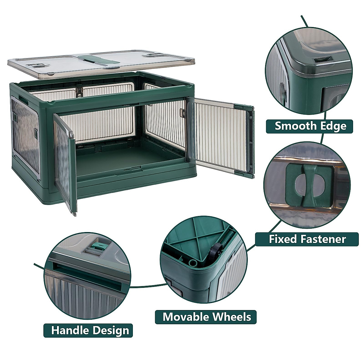 NOCCUR 3 Pack Stackable Storage Bins with Lids - 23Gal Green Plastic Storage Bins - Folding Storage Box - Foldable Plastic Storage Container with Lids and Doors - for Book Storage,Study Room