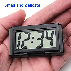 Sodcay 1 PC Mini Car Clock, Car Dashboard Digital Clock, with Clear LCD Screen Stand Case Function, Self-Adhesive Digital Clock, for Car Truck Dashboard (Black)