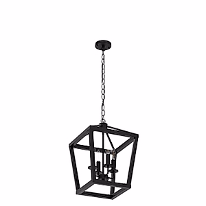 BrightHome Farmhouse Chandelier 4-Light, Black Pendant Light Fixture Ceiling Hanging for Kitchen Island Dining Room, Lantern Industrial Lighting with Metal Cage Adjustable Height for Entryway Foyer