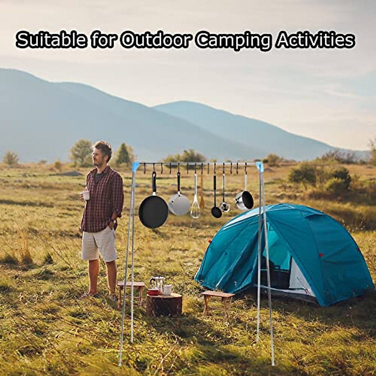 Portable Travel Garment Rack, Stainless Steel Foldable Clothes Rack, Extra Compact and Lightweight, Collapsible Mini Drying Clothes Rack with 6pcs S Hook and 6pcs Clothes Clip for Camping, Laundry