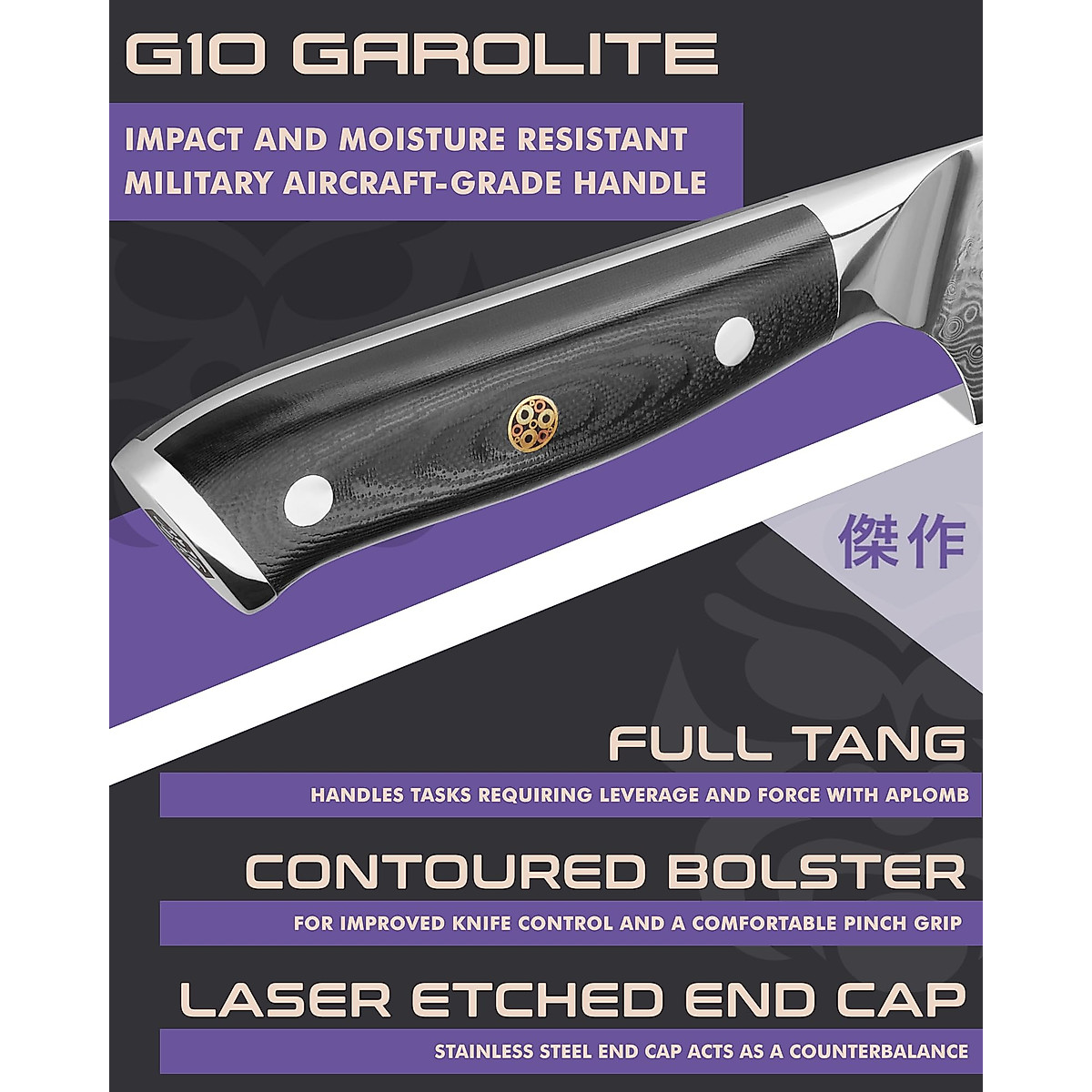 KESSAKU Chef Knife - 8 inch - Damascus Dynasty Series - Razor Sharp Kitchen Knife - Forged 67-Layer Japanese AUS-10V High Carbon Stainless Steel - G10 Garolite Handle with Blade Guard