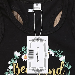 Honganda Fashion 2Pcs Toddler Kids Baby Girl Sunflower Outfits Sleeveless Tank Top+Denim Shorts Summer Clothes (Black, 4-5T)