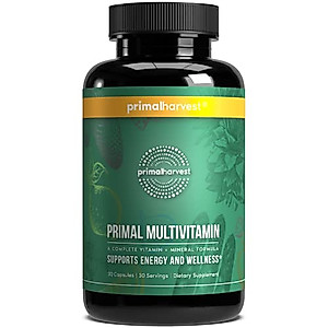 Primal Harvest Multivitamin for Women and Men Vitamin A, Vitamin C, Vitamin D and E, Vitamin B12, B6, Biotin, Zinc Supplements, 30 Capsules