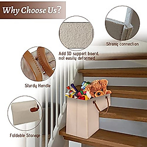 2 Pack Stair Basket with Handle, Foldable L-Shape Felt Storage Basket with 4 Pcs Supporting Insert for Carpeted Stairs, Large Staircase Organizer with Handle for Toys, Laundry, Household Items (Beige)
