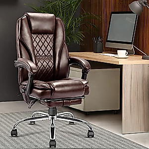 NOBLEMOOD Heated Massage Office Chair - Ergonomic Office Chair with Foot Rest and Lumbar Support, High Back Excutive Office Chair with Heating and Massaging for Adults (Brown)