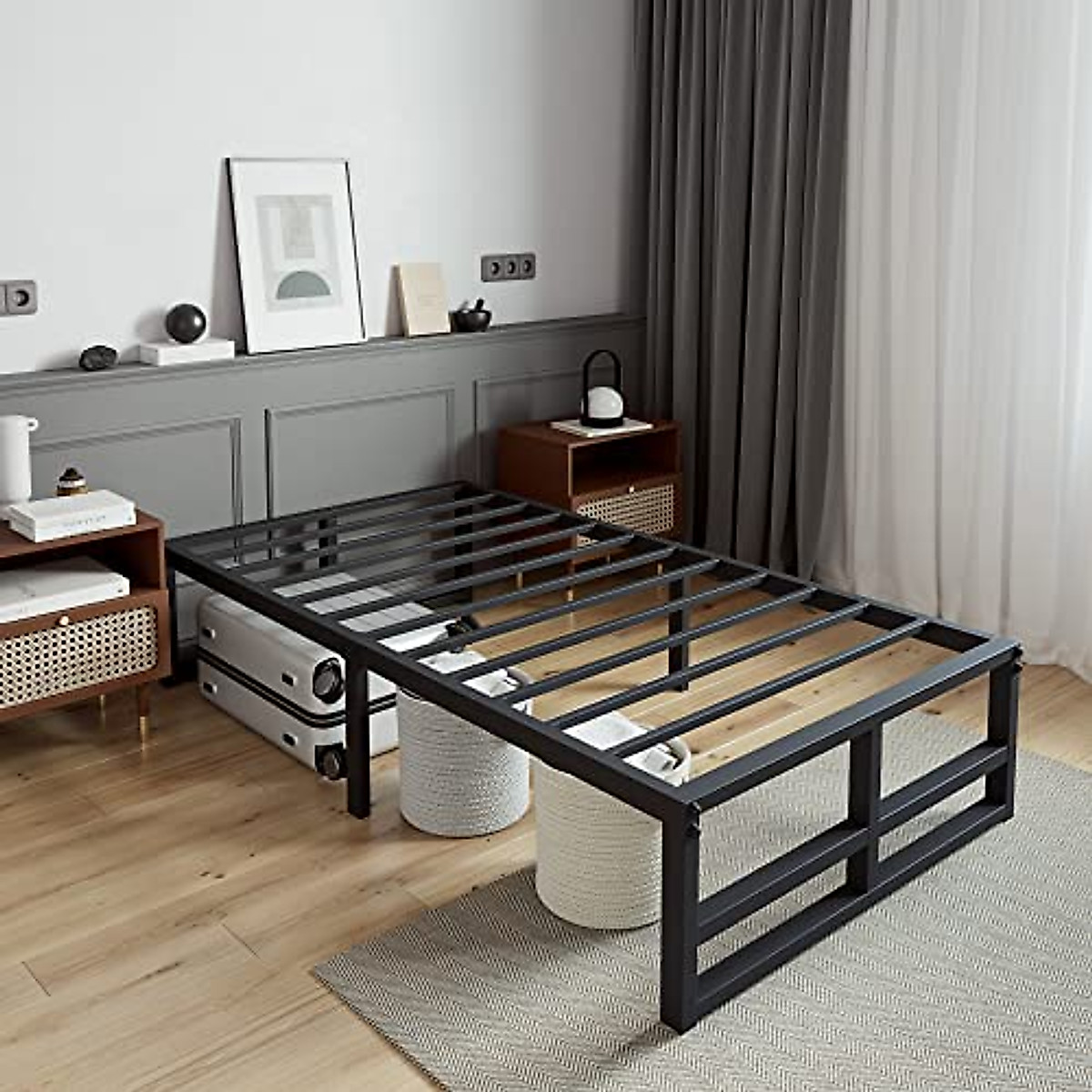 SHA CERLIN Twin Size Metal Bed Frame, 14 Inch Heavy Duty Platform Bed, High Under Bed Storage Space, Steel Slats Support up to 1000 lbs, No Box Spring Needed, Mattress Anti-Slip Design, Noise Free