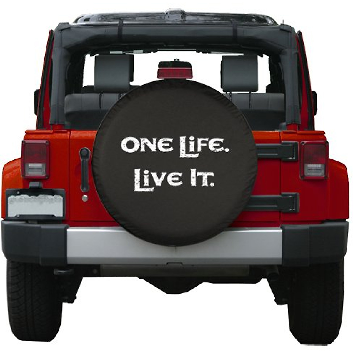 Boomerang 32" One Life Live It - Spare Tire Cover - (Black Denim Vinyl) - White Print - Made in The USA
