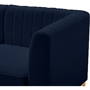 Meridian Furniture Alina Collection Velvet Upholstered Modular Sofa with Deep Channel Tufting, 119" Wide, Navy