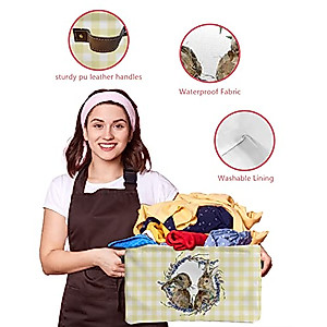 Large Storage Baskets Bins Easter Bunny Wreath Collapsible Storage Box Laundry Organizer for Closet Shelf Nursery Kids Bedroom Spring Happy Easter Yellow Buffalo Plaid