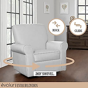 Evolur London Upholstered 360 Swivel Rocker Nursery Glider Durable Soft Fabric, Misty Grey