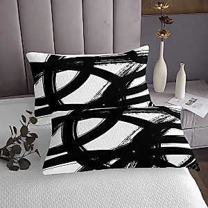 jejeloiu Black and White Bedspread King Size Geometry Modern Stripe Quilted Coverlet for Kids Teens Adults Neutral Art Coverlet Set Abstarct Art Quilted Room Decorations 3Pcs with 2 Pillow Cases