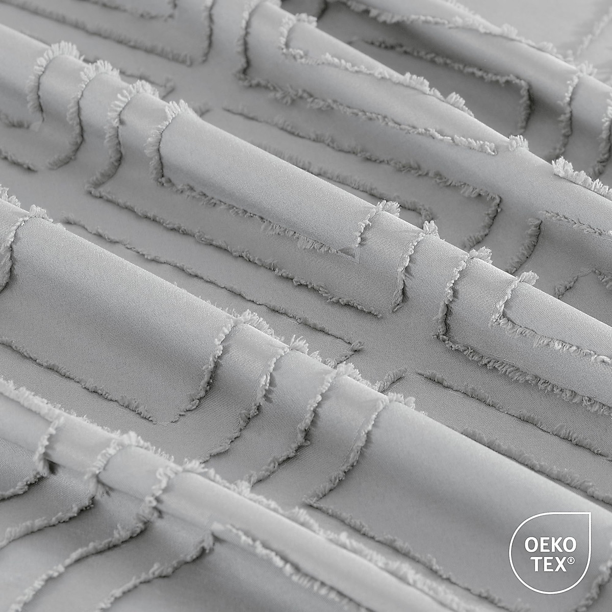 JELLYMONI Light Grey Duvet Cover Queen Size - 3 PCS Microfiber Tufted Duvet Cover Set, Boho Textured Duvet Cover Jacquard Rhombus Geometric Pattern Duvet Cover with Corner Ties & Zipper Closure