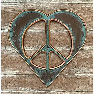 Heart/Peace Sign Wall Decor Art - 12" Rustic Hippie Love Plaque