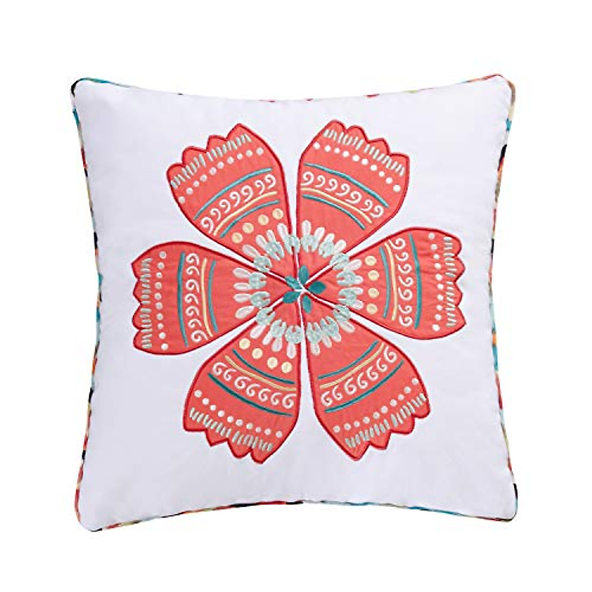 Levtex Home Homthreads Corona - Decorative Pillow (20x20in.) - Floral - Red Teal Blue Ivory - Feather Filled