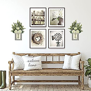 TenXVI Designs Remote Controlled Mason Jar Sconces with Roses and Eucalyptus - Set of 2 - Rustic Farmhouse, Boho, Country Western Home Wall Decoration for a Dining Room, Living Room, Bedroom - Gray