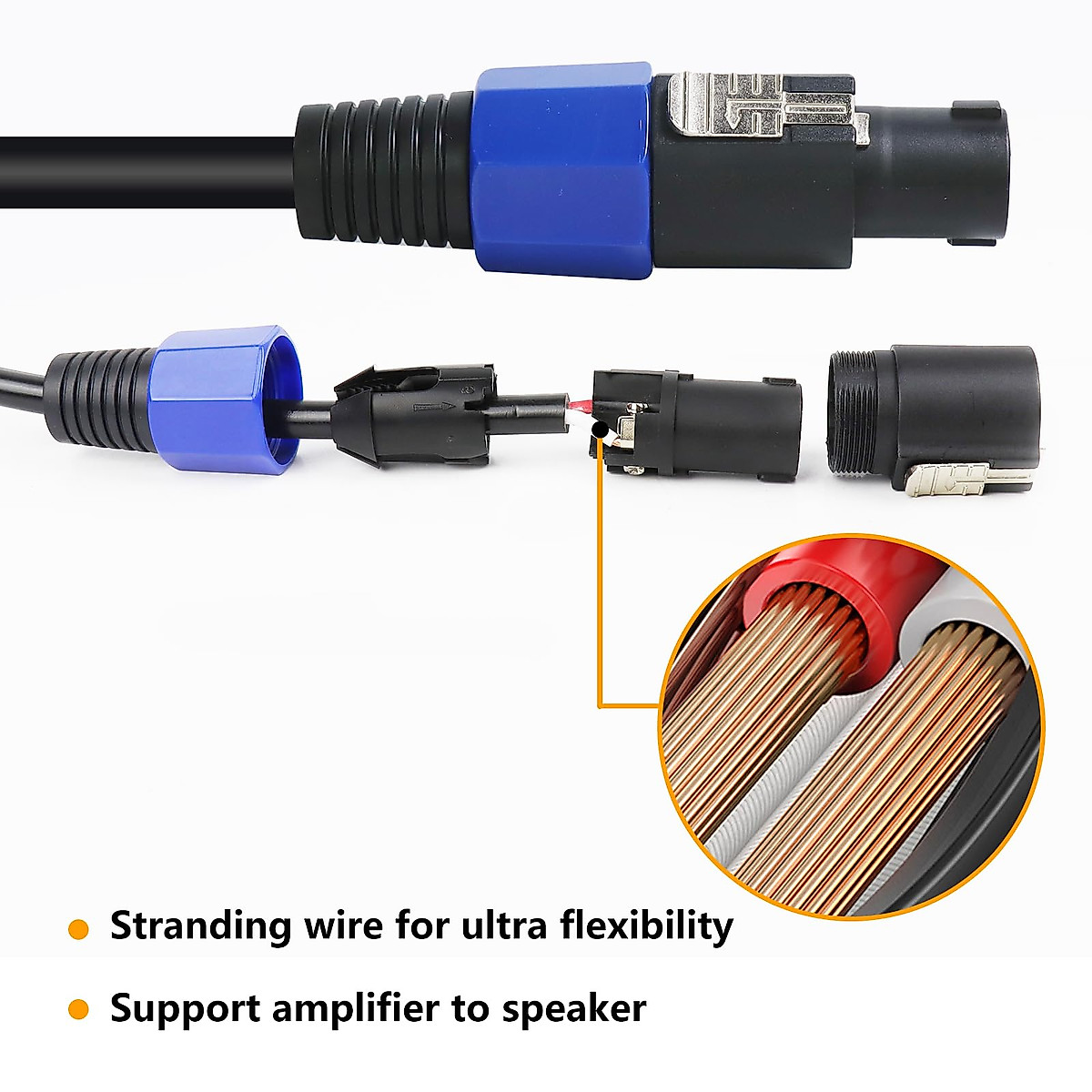 HBU 1 Pack 50 Feet Speakon to Speakon Cable - 50FT Studio Stage NL4FC Type Speak-On Male to Male Connection Wire - Live House PA DJ Loudspeaker Amplifier Audio Locking Extension Wiring 16 AWG