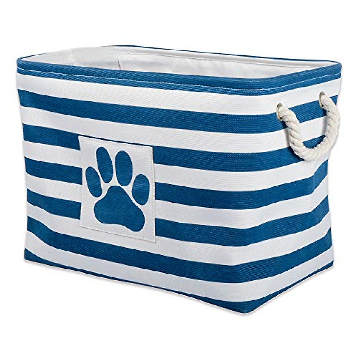 Bone Dry Pet Storage Collection Striped Paw Patch Bin, Large Rectangle, Navy